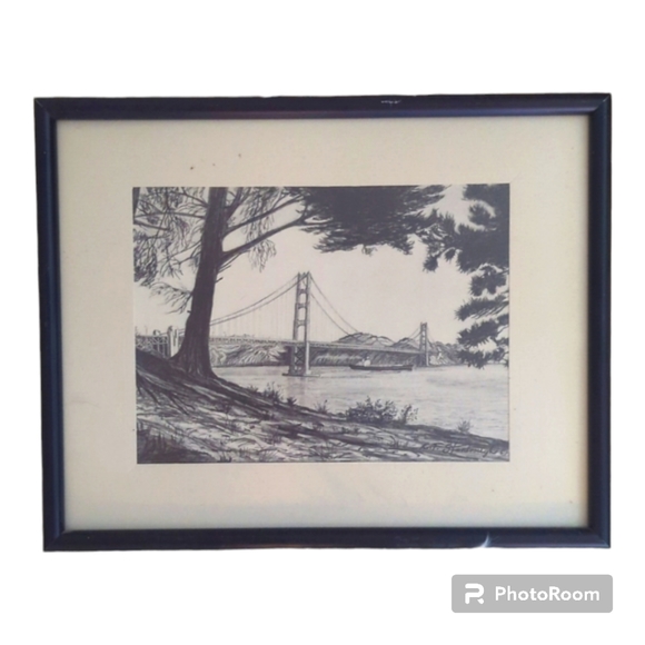 C.F Stanbrough | Art | Vtg Drawing Of Golden Gate Bridge Print Matted ...